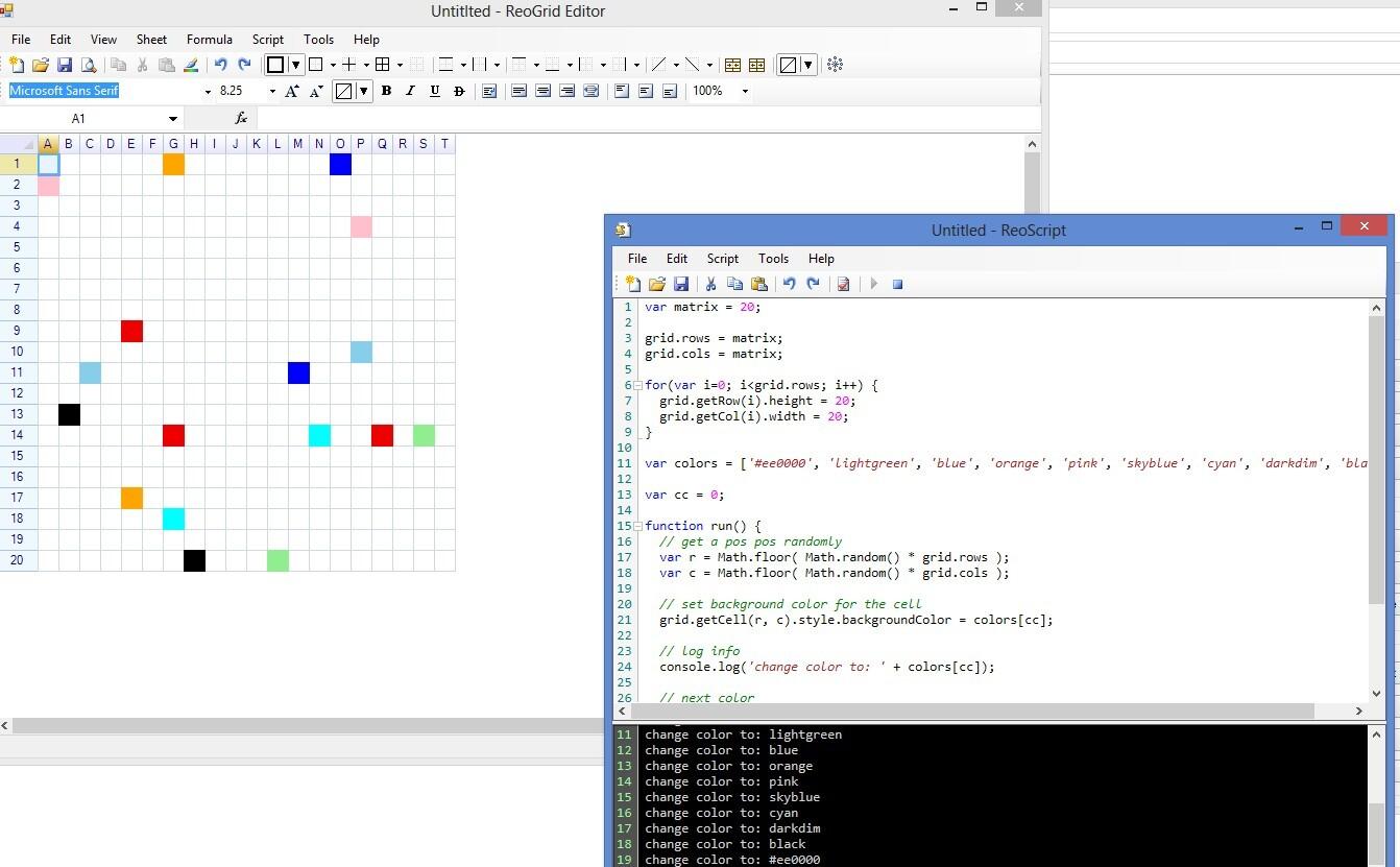 Reogrid editor script maze spreadsheet